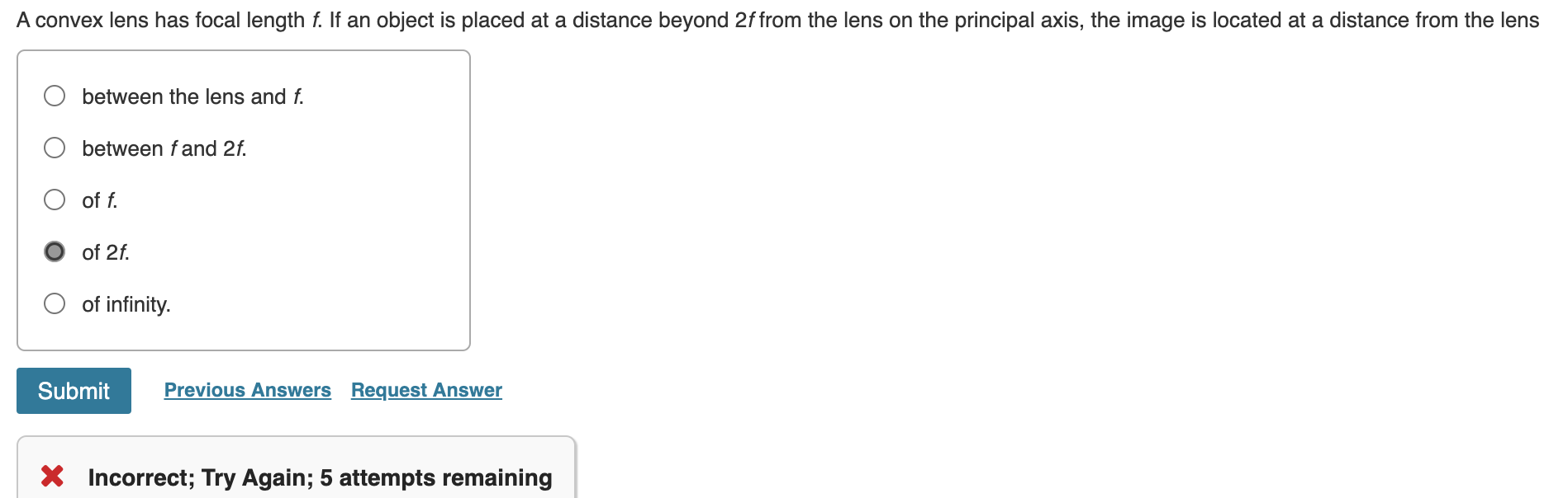 Solved A convex lens has focal length f. If an object is | Chegg.com