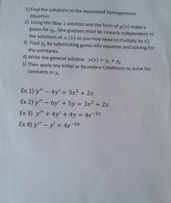 Solved 1) Find the solutions to the associated homogeneous | Chegg.com