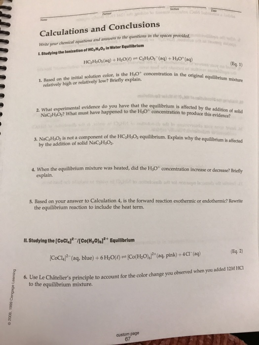 Solved Calculations and Conclusions Write your chemical | Chegg.com