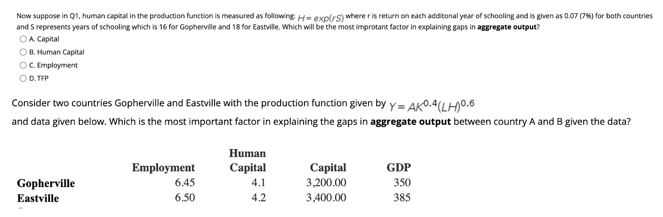 Solved Now suppose in Q1, human capital in the production | Chegg.com