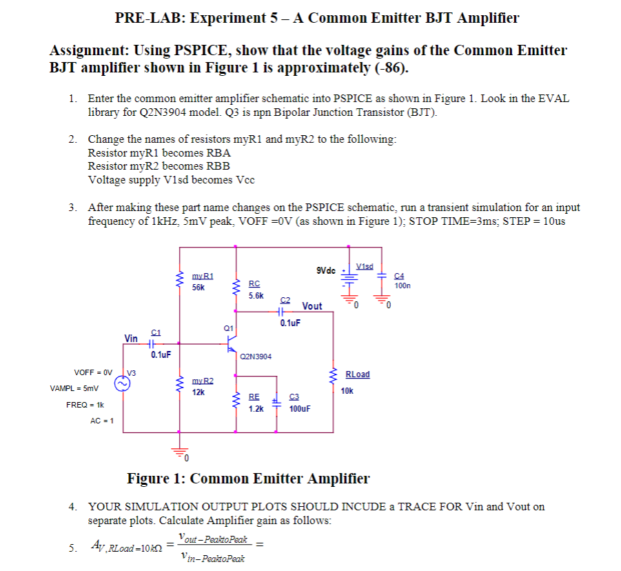 Solved PRE-LAB: Experiment 5 – A Common Emitter BJT | Chegg.com