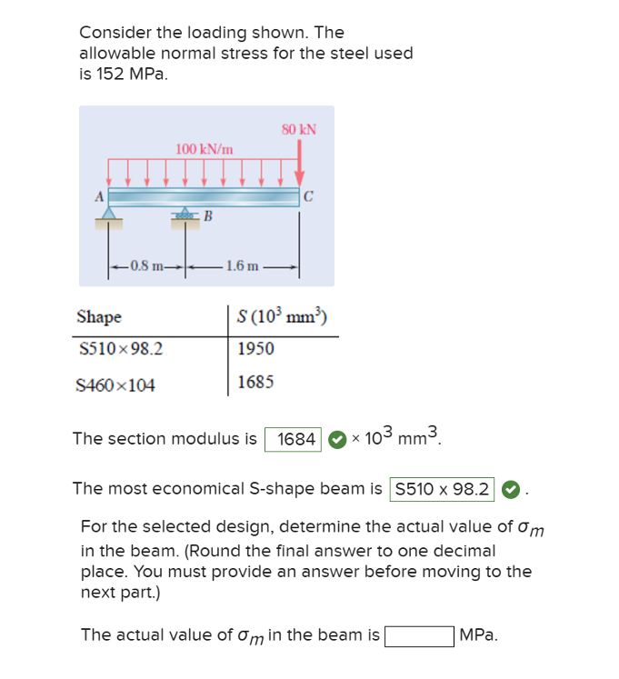 Solved Consider the loading shown. The allowable normal | Chegg.com