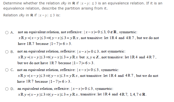Solved Determine whether the relation xRy in R if |x-y S3 is | Chegg.com