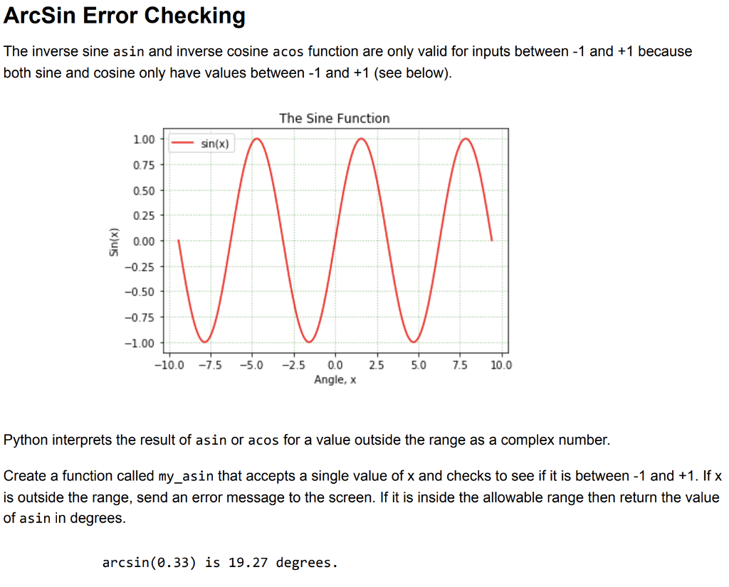 ArcSin Error Checking The inverse sine asin and | Chegg.com