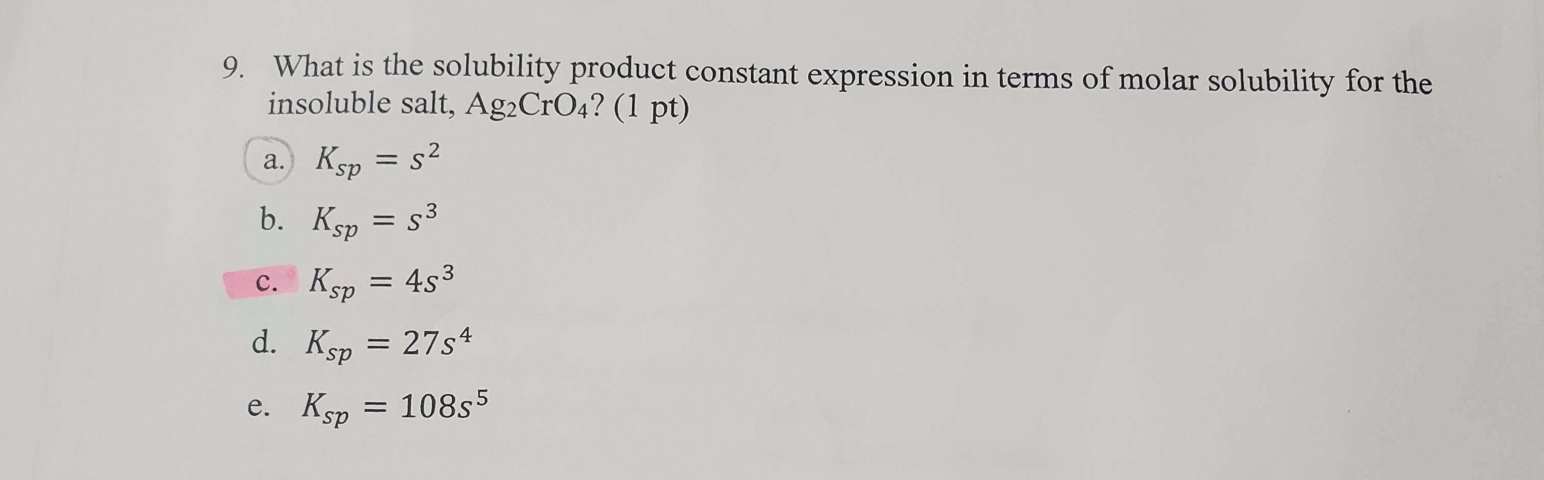 Solved 9. What is the solubility product constant expression | Chegg.com