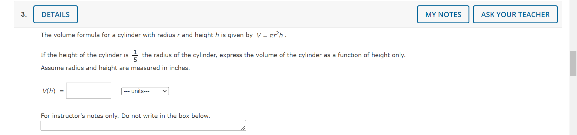 Solved The volume formula for a cylinder with radius r and | Chegg.com
