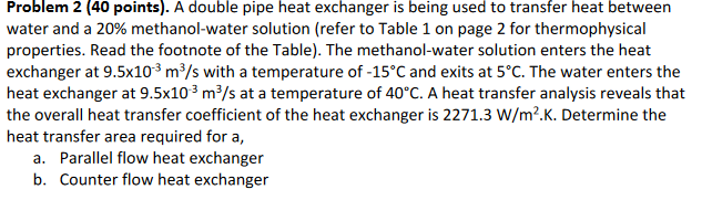 Solved Problem 2 (40 points). A double pipe heat exchanger | Chegg.com