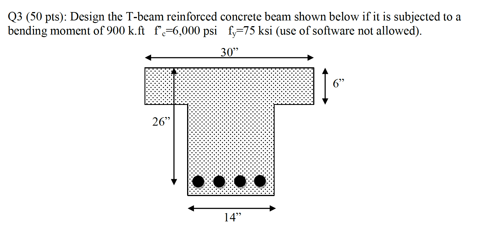 Solved Q3 (50 pts): Design the T-beam reinforced concrete | Chegg.com