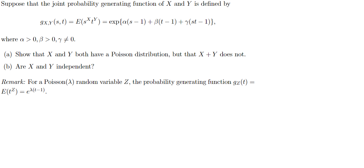 Solved Suppose that the joint probability generating | Chegg.com