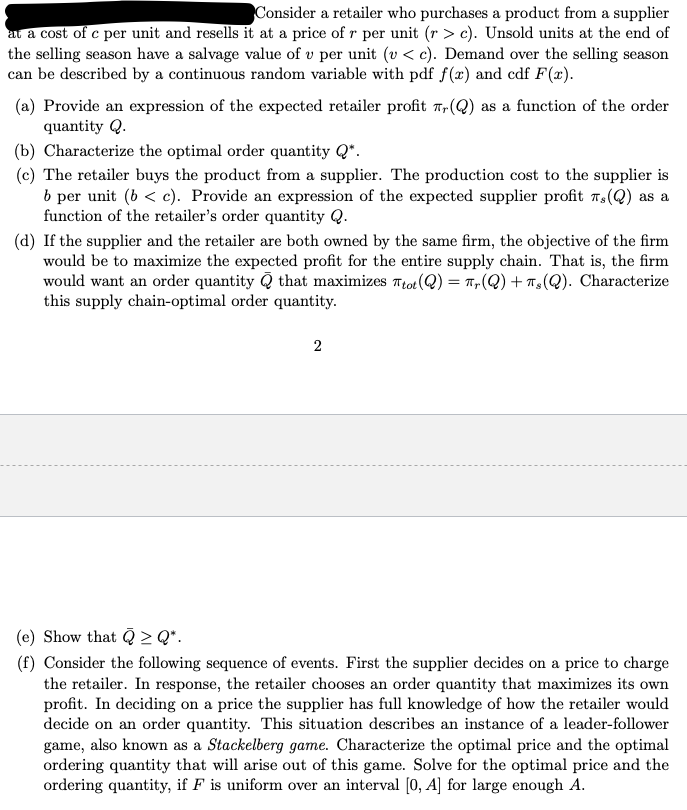 Solved Consider a retailer who purchases a product from a | Chegg.com