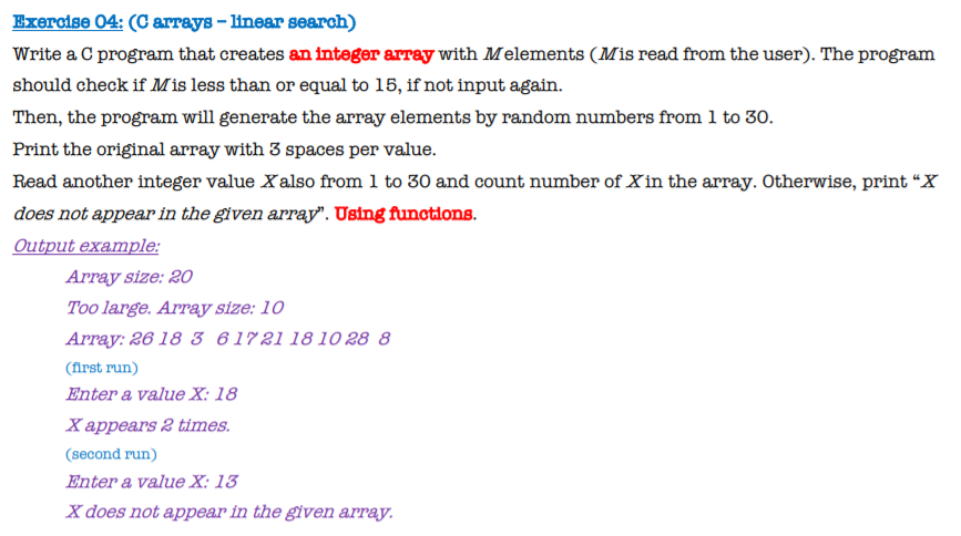 Solved Exercise 04: (Carrays - linear search) Write a C | Chegg.com