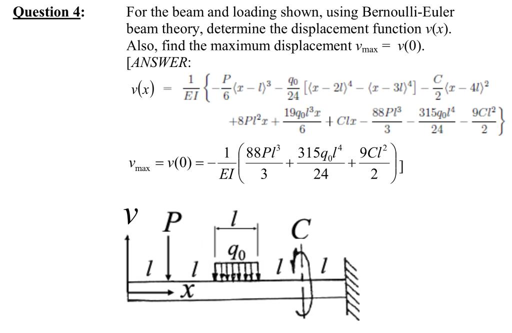 Solved For the beam and loading shown, using Bernoulli-Euler | Chegg.com