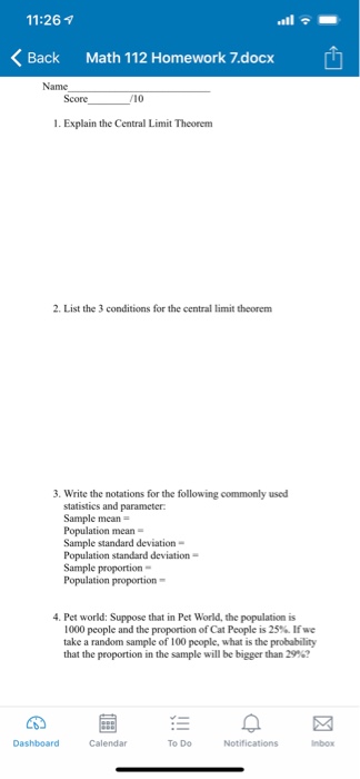 Solved 11:26 くBack Math 112 Homework 7.docx Score- 10 1. | Chegg.com
