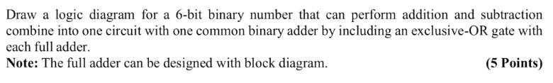 Solved Draw A Logic Diagram For A 6 Bit Binary Number That 0459