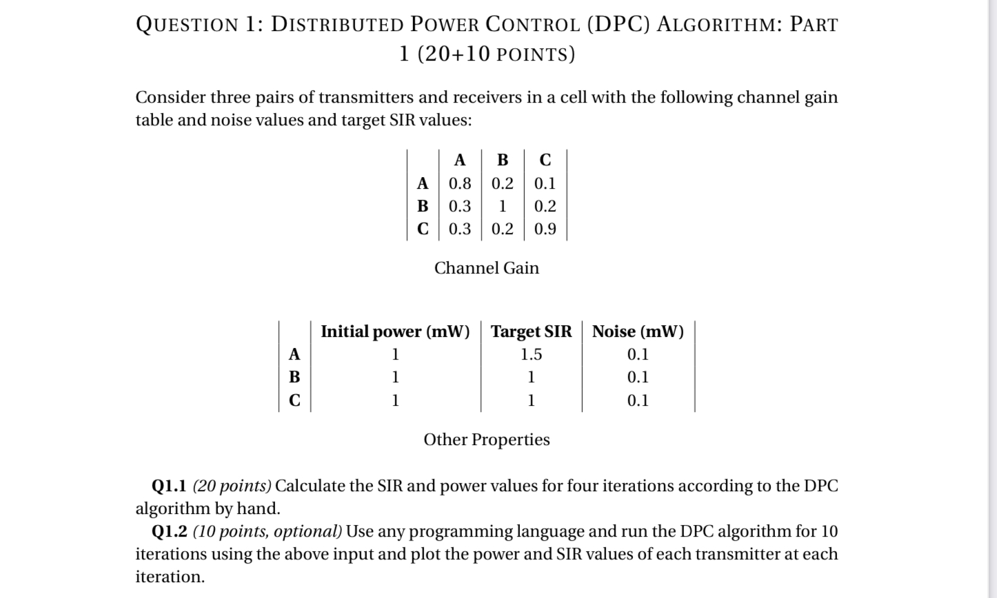 Solved Question 1 Distributed Power Control Dpc
