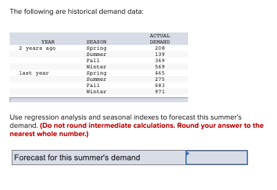 Solved The following are historical demand data: YEAR 2 | Chegg.com