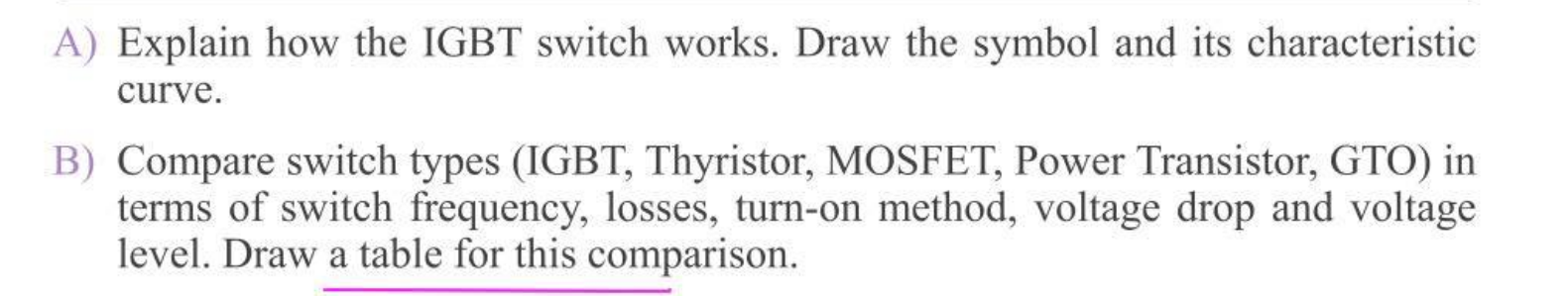 Solved A) Explain how the IGBT switch works. Draw the symbol | Chegg.com