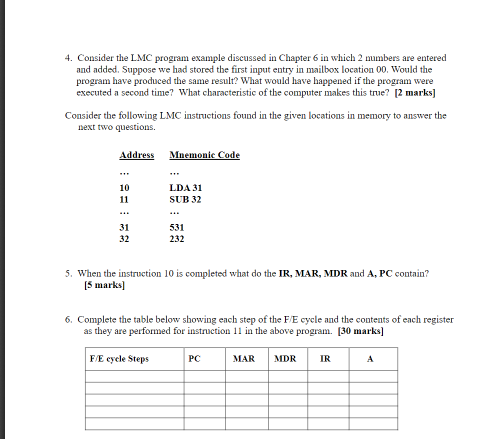 Solved 4 Consider The Lmc Program Example Discussed In 