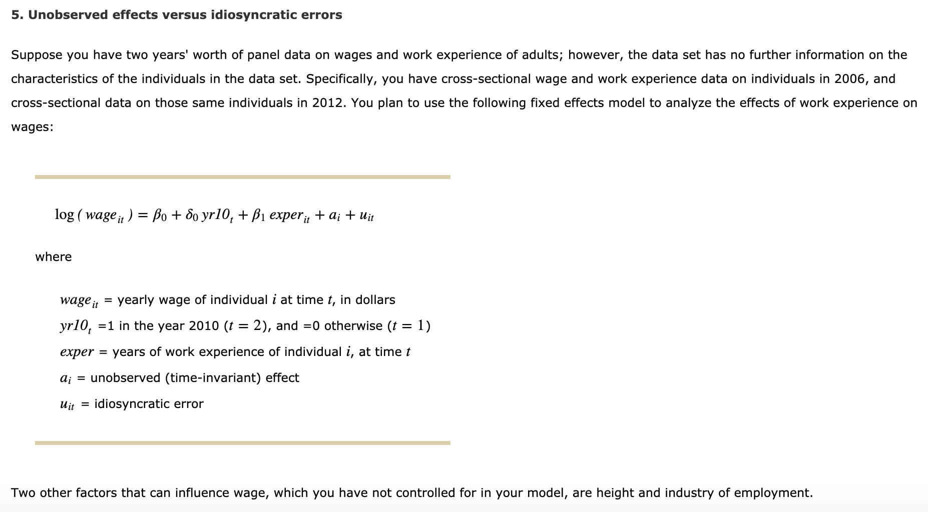 Solved 5. Unobserved effects versus idiosyncratic errors | Chegg.com