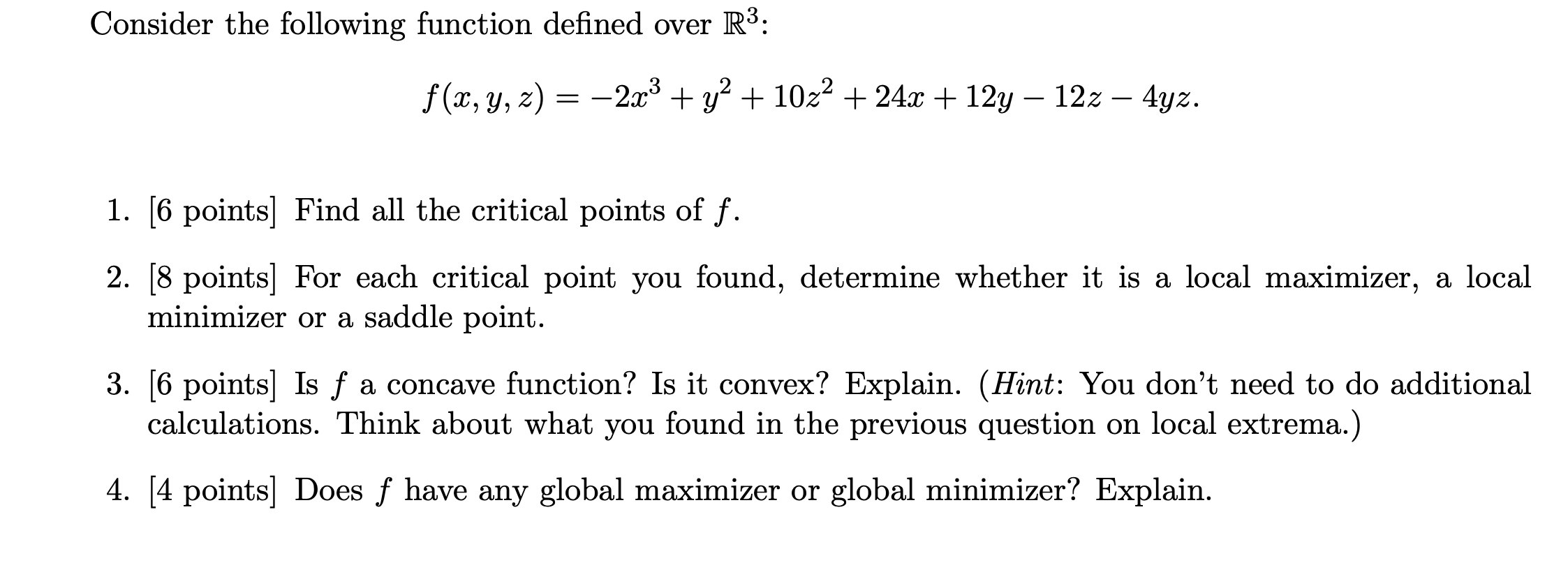Solved Consider the following function defined over R3 : | Chegg.com