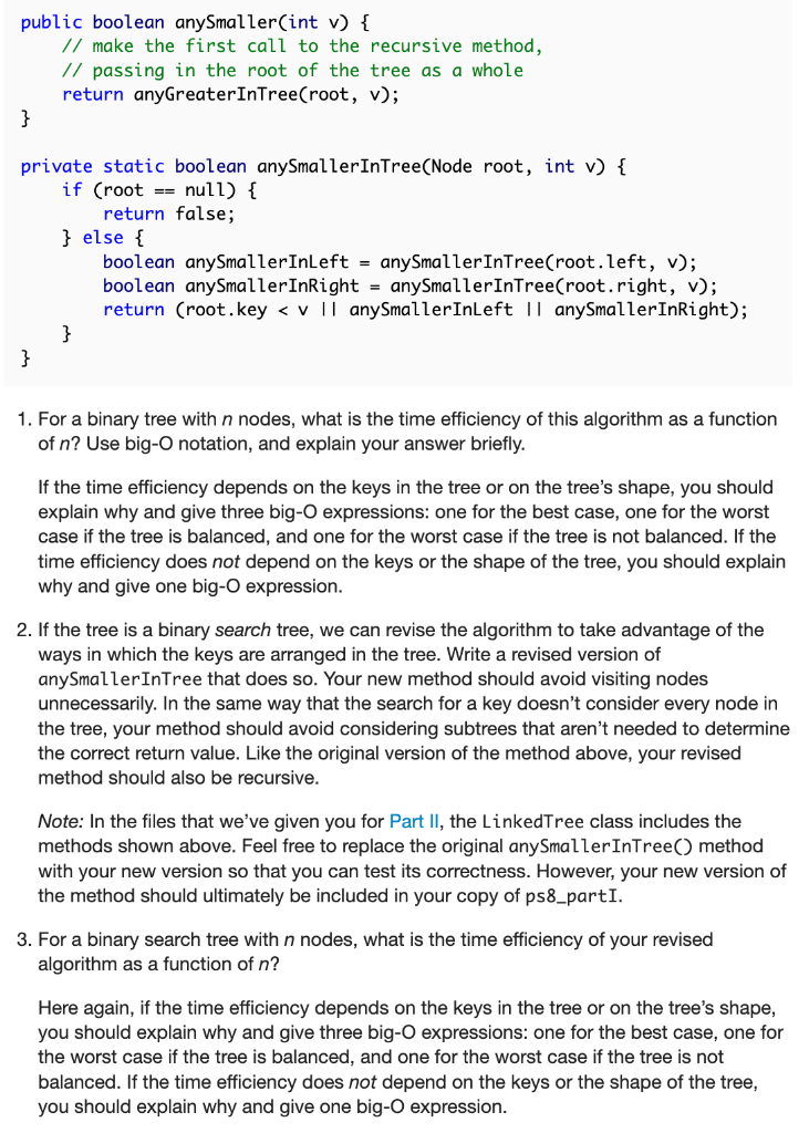 1. For a binary tree with n nodes, what is the time | Chegg.com