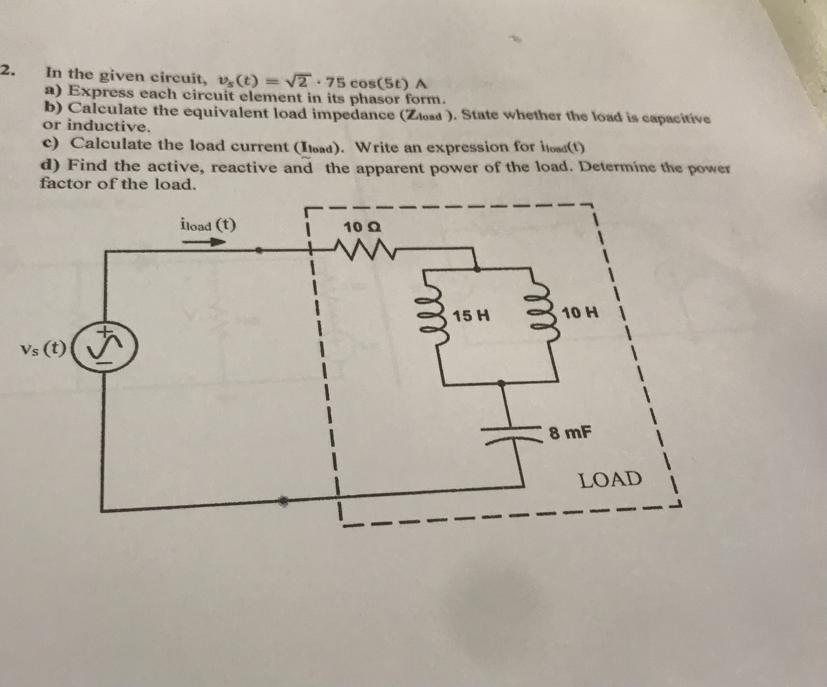 Solved In the given circuit, v5(t)=2⋅75cos(5t) A a) Express | Chegg.com