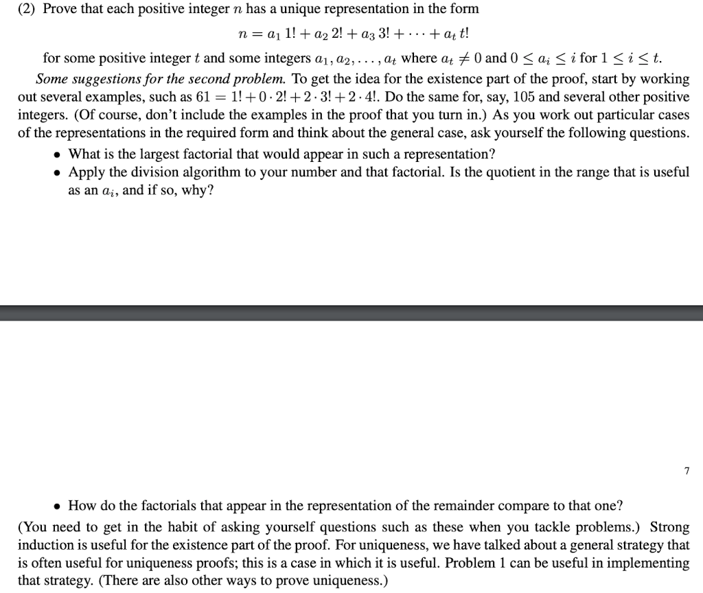 Solved (2) Prove that each positive integer n has a unique | Chegg.com