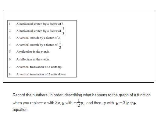 Solved 1. A horizontal stretch by a factor of 3 . 2. A | Chegg.com