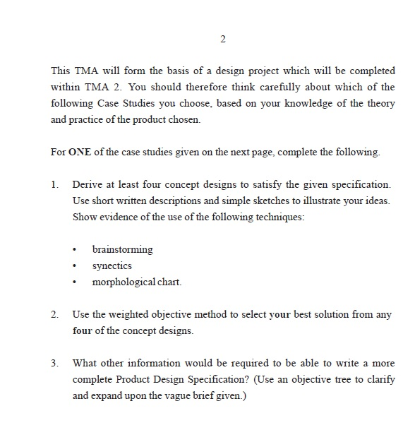 Solved This TMA will form the basis of a design project | Chegg.com