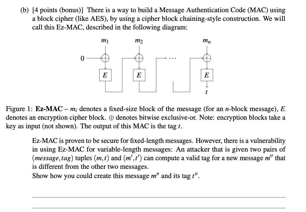 There is a way to build a Message Authentication Code | Chegg.com