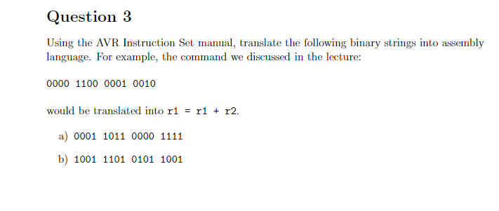 Solved Question 3Using the AVR Instruction Set manual, | Chegg.com