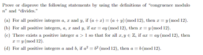 Solved Prove or disprove the following statements by using | Chegg.com