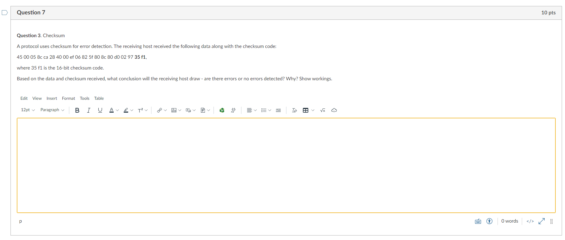Solved D Question 7 10 pts Question 3. Checksum A protocol | Chegg.com