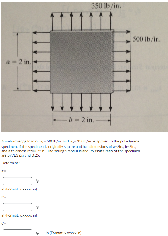 Solved A uniform edge load of σx=500lb/in. and σy=350lb/in. | Chegg.com