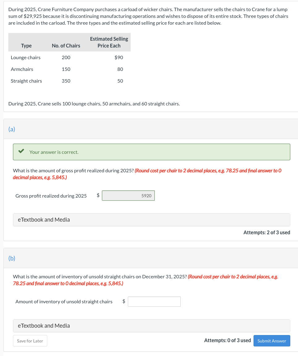 Solved During 2025, Crane Furniture Company purchases a | Chegg.com