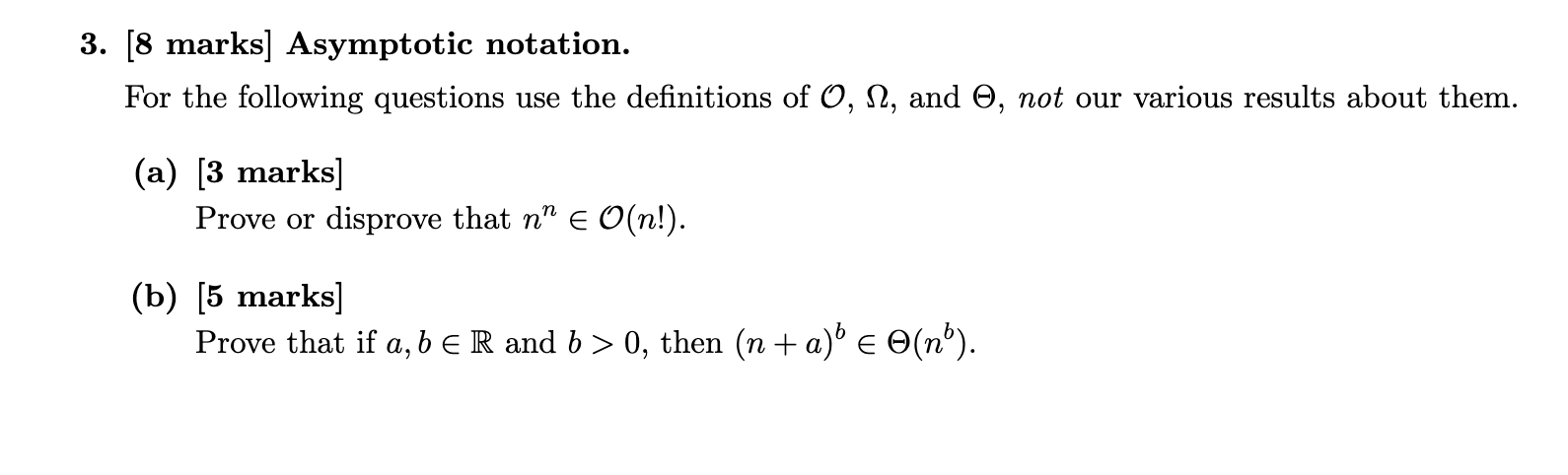 Solved 3. [8 marks] Asymptotic notation. For the following | Chegg.com
