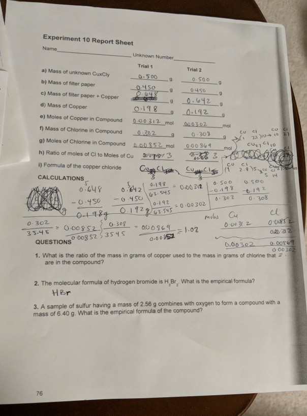 Solved Experiment 10 Report Sheet Name Unknown Number Trial | Chegg.com