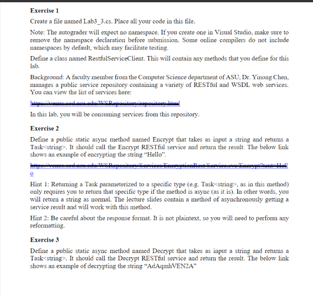 Solved Exercise 1 Create a file named Lab3_3.cs. Place all | Chegg.com