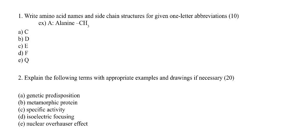 Solved 1. Write amino acid names and side chain structures | Chegg.com