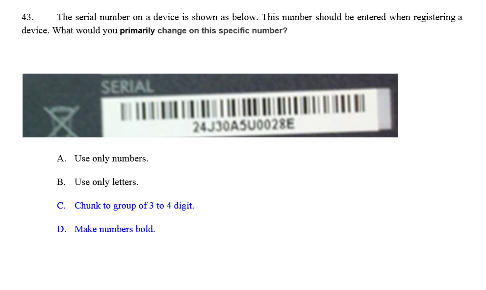Solved 43 The serial number on a device is shown as below. | Chegg.com