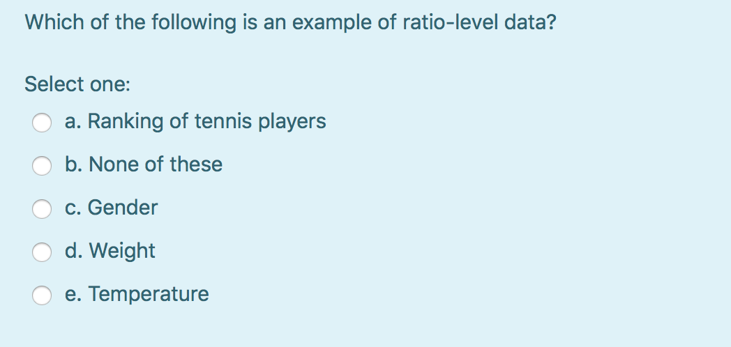 Solved Which of the following is an example of ratio-level | Chegg.com