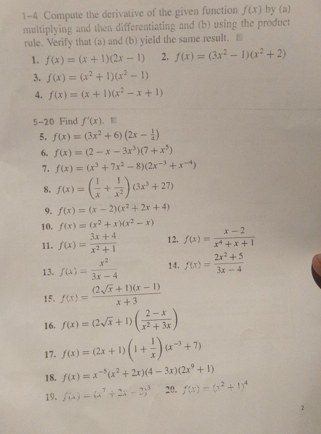 Solved 1-4 Compute the derivative of the given function f(x) | Chegg.com