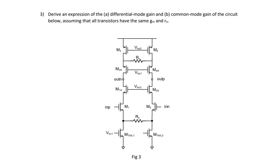 Solved 3) Derive an expression of the (a) differential-mode | Chegg.com