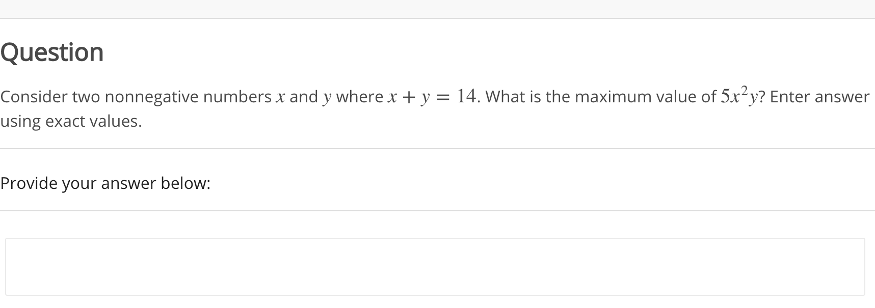 Solved Question Consider two nonnegative numbers x and y | Chegg.com