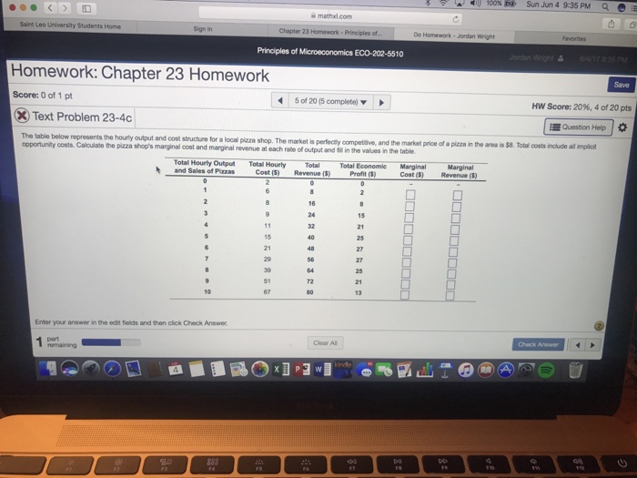 Solved The table below represents the hourly output and cost | Chegg.com