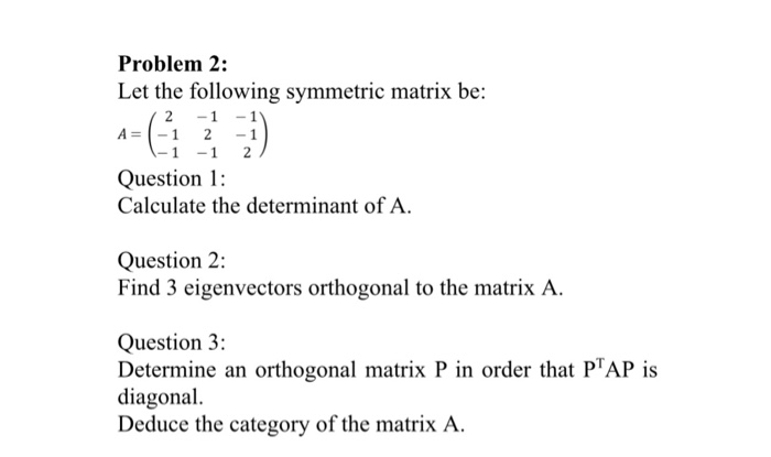 Solved Problem 2: Let the following symmetric matrix be | Chegg.com