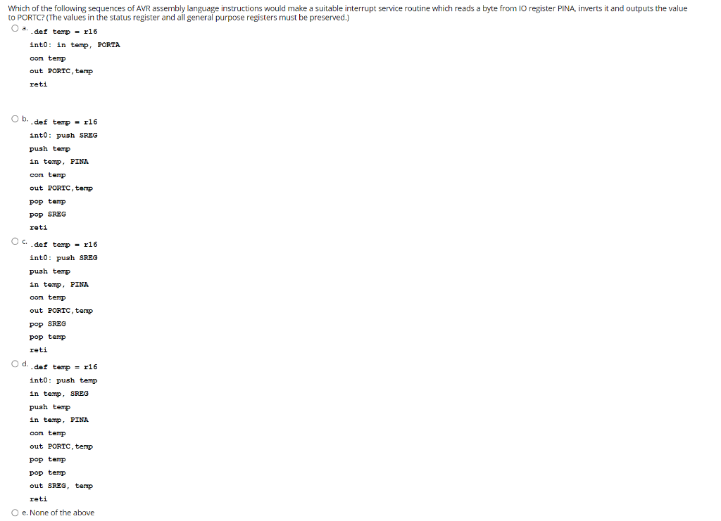 Solved to PORTC? (The values in the status register and all | Chegg.com