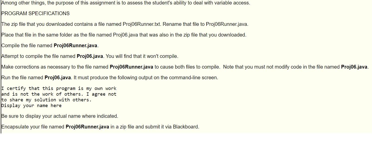 Solved Proj06java File Proj06java The Purpose Of This 4396