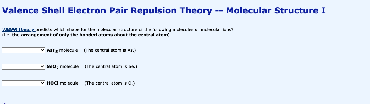 Solved Valence Shell Electron Pair Repulsion Theory -- | Chegg.com