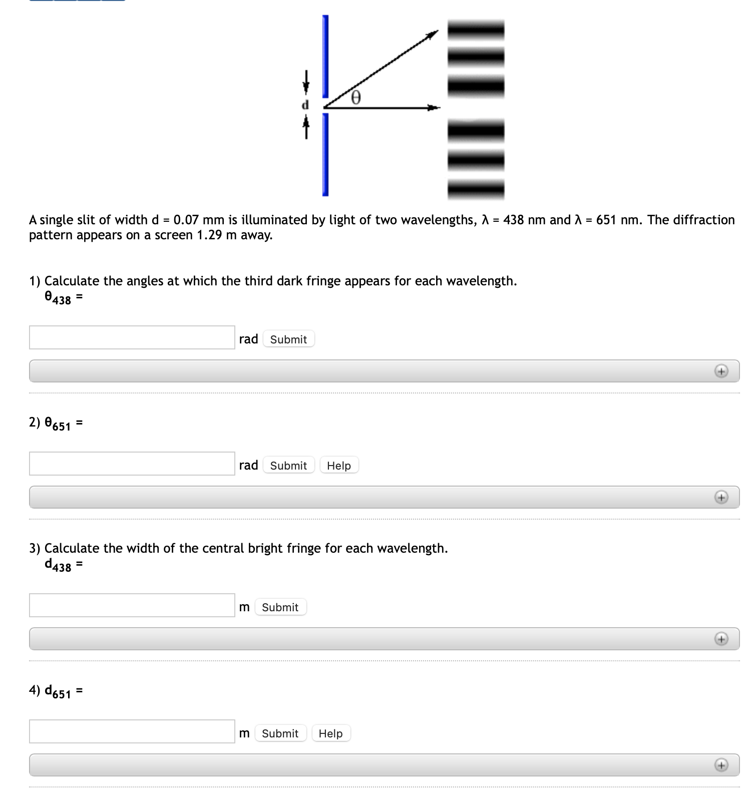 Solved A single slit of width d=0.07 mm is illuminated by | Chegg.com